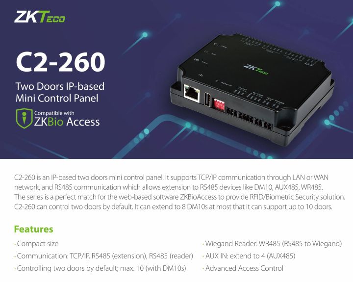 ZKTeco C2-260 Controller สำหรับคุมประตู 2 บาน เชื่อมต่อหัวอ่านระยะไกล ...