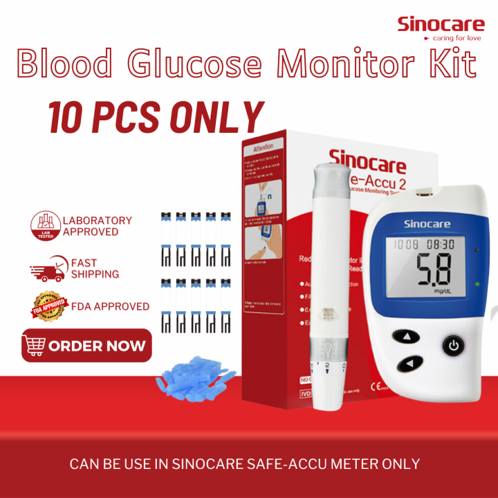 Sinocare Safe-Accu2 blood with 10pcs Blood Glucose Test Strips and ...