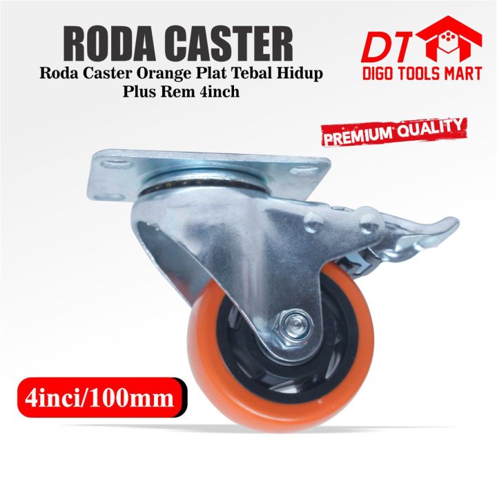 Roda Caster Orange Plat Tebal Hidup Plus Rem 4 Inci Roda Orange Tebal ...