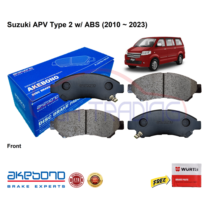 Genuine Akebono Front Brake Pads for Suzuki APV Type 2 w/ ABS (2010 - 2023) w/ WURTH Brake Paste ...