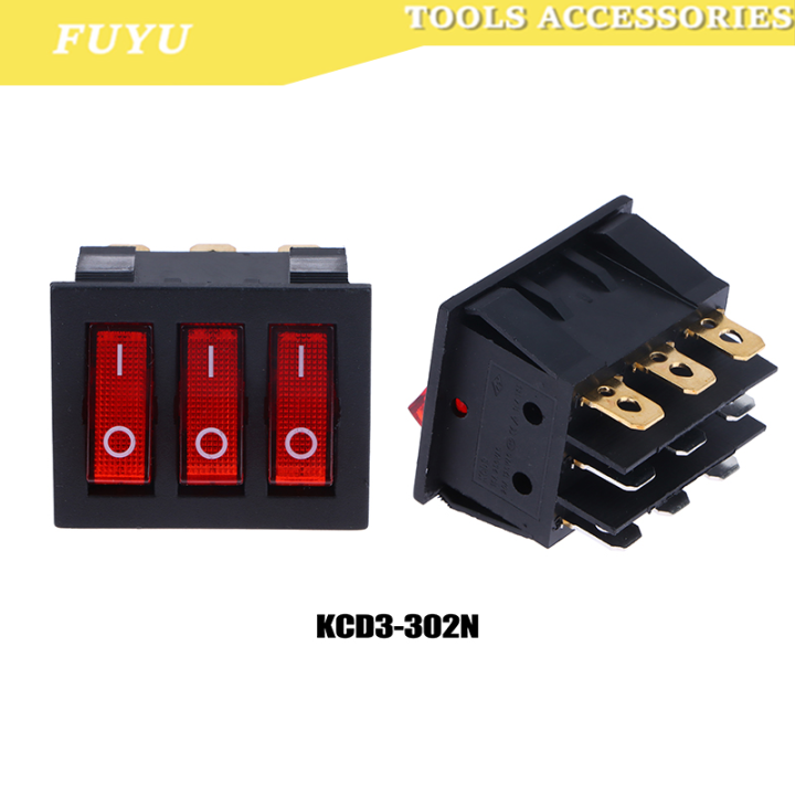 FUYU Rocker Switch KCD3 Red Light 3 Way Black Switch 9 Pin 2 Position ...