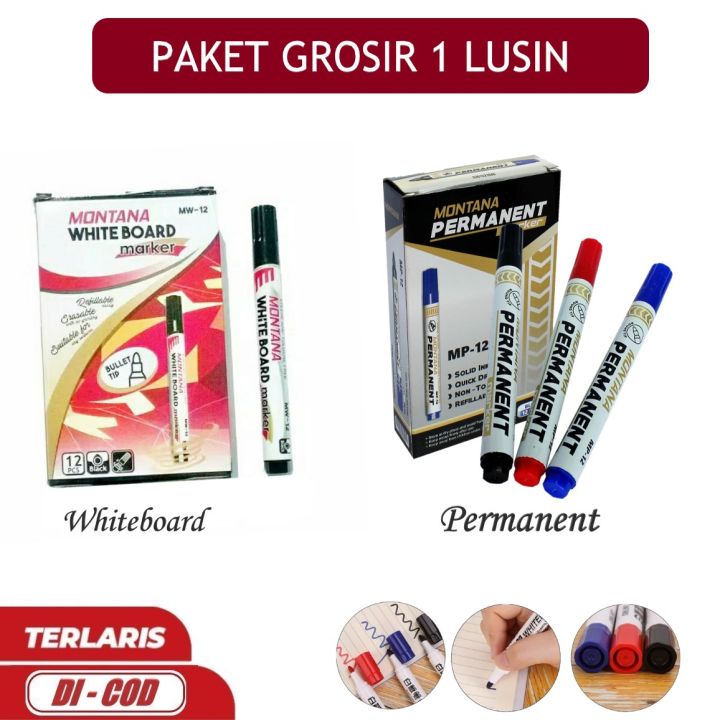 SPIDOL 1 PAK 12 PCS - Spidol Permanen / Whiteboard - Bisa Isi Ulang ...