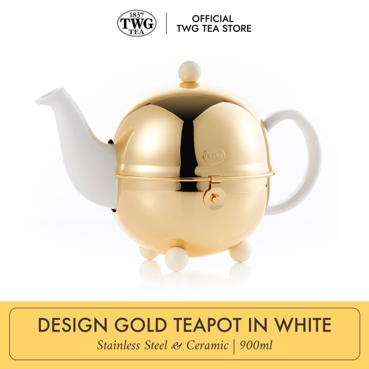 TWG Tea | Design Gold Teapot in White Ceramic with Polished 30 Micron ...
