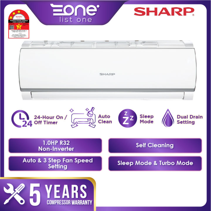 Sharp 1.0HP R32 Non-Inverter Air Conditioner AHA9WCD2 / AUA9WCD2 | Dual Drain Setting | Sleep ...