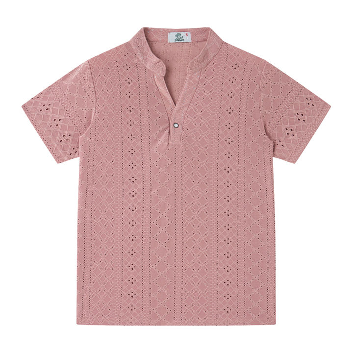 Kinwoo 0063 ModaGents Summer Casual Hollow Embroidery Woven Short ...