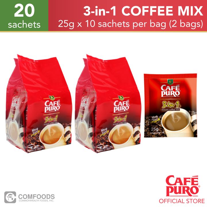 CAFE PURO 3-in-1 Coffee 25g x 10 Sachets / Bag - Pack of 2 | Lazada PH