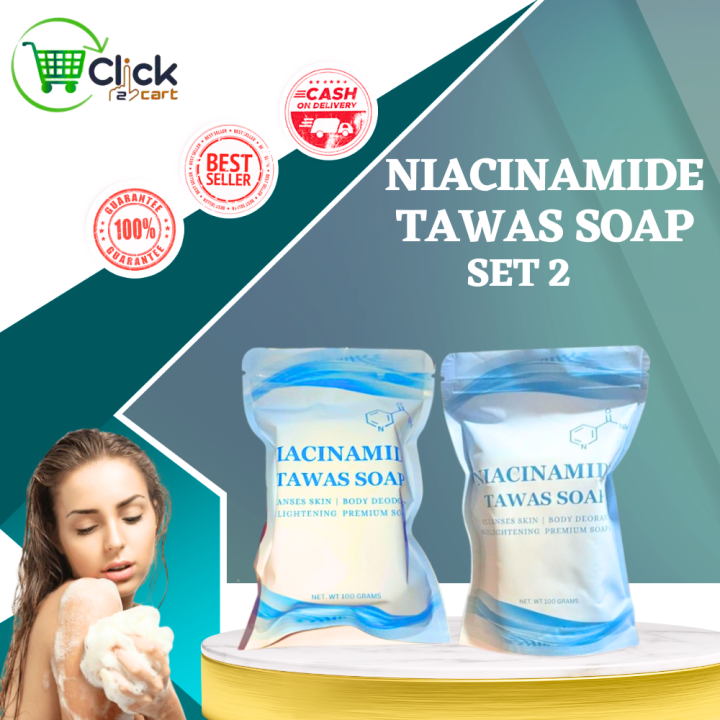 NIACINAMIDE TAWAS SOAP (SET OF 2) Cleanses Skin Body Deodorant Skin Lightening Premium Soap Bar ...