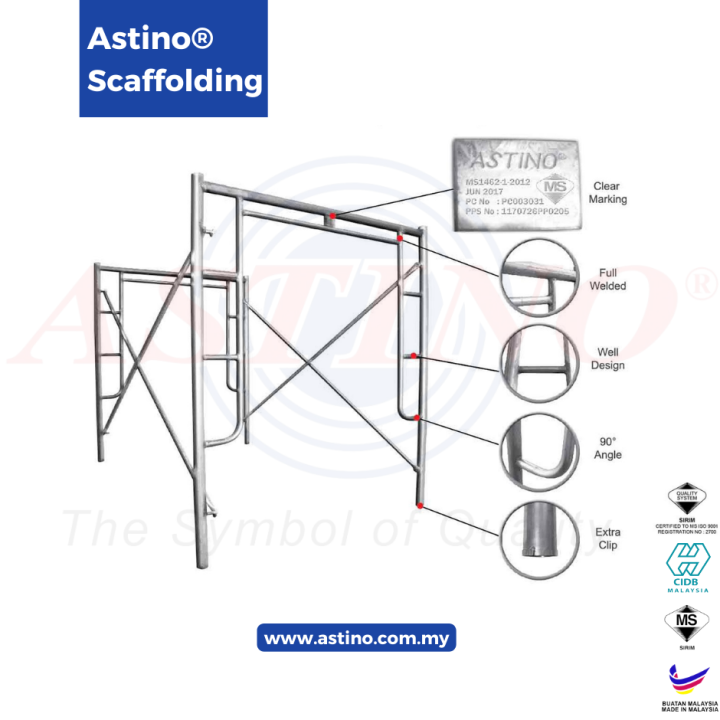 ASTINO SCAFFOLDING 1700mm(2.3mm)(1FULL/SET)(MAIN FRAME x 2 + CROSS ...