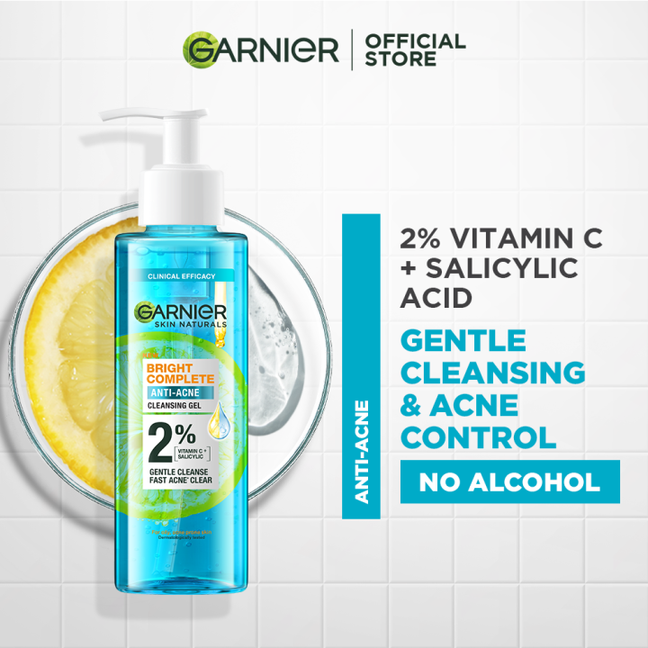 NEW Garnier Bright Brightening Anti Acne Gel Wash (120ml) - Gentle ...