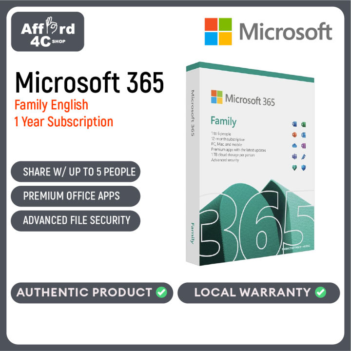 Microsoft 365 Family Plan 12-Month Subscription with 1TB Cloud Storage ...