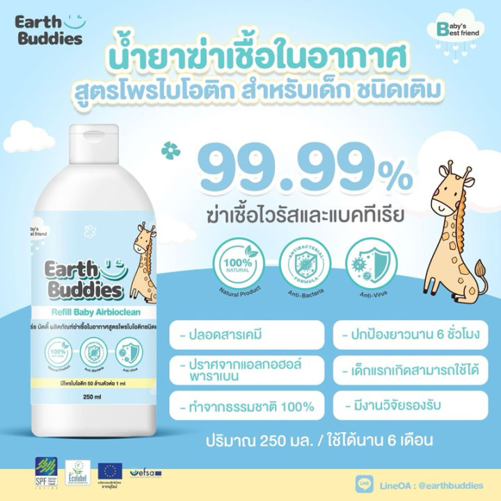 Earth Buddies น้ำยาฆ่าเชื้อในอากาศ ชนิดเติม 250 Ml ฆ่าเชื้อไวรัส และ ...