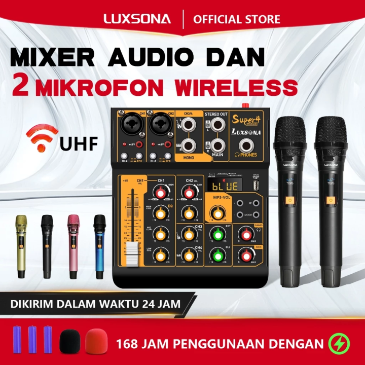 mall inline badgeLUXSONA 4-channel audio mixer + 2 UHF wireless ...