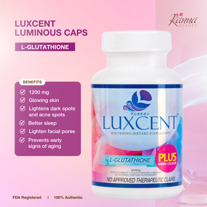 Luxcent Luminous Caps 1800mg 60 Capsules | Whitening | L- Glutathione ...