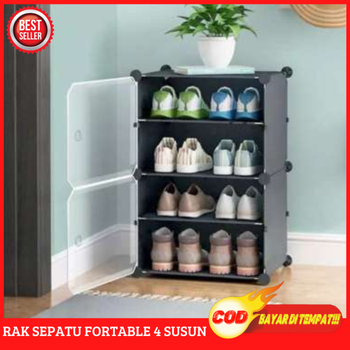 Rak Sepatu Plastik 4 susun Rak sepatu portable 2 Kolom 4 Kotak Sendal ...