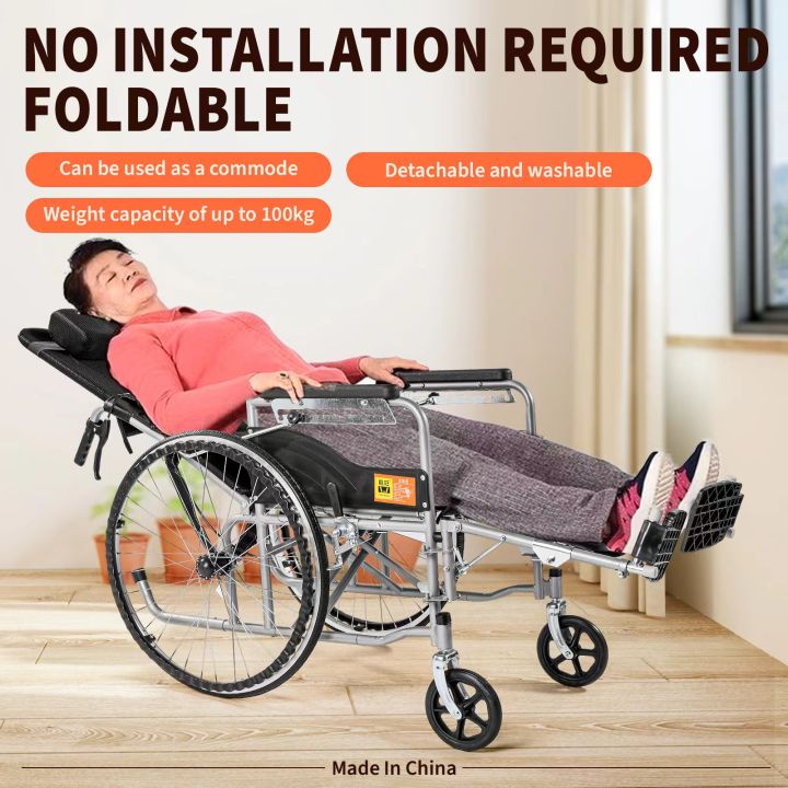 Full lying wheelchair multifunctional portable hand push walking vehicle foldable medical ...