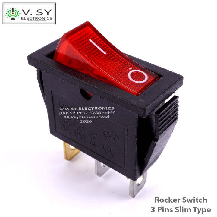 RED 3 Pins Rocker Power Switch Slim Type 16A SPST with LED Light Seesaw ...