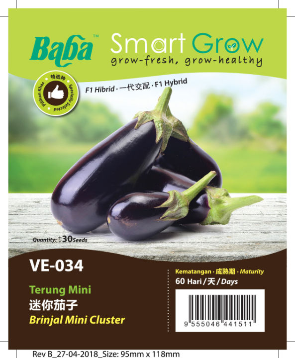 [SG 🇸🇬Store] BABA SMARTGROW SEEDS: VE-034 F1 BRINJAL MINI CLUSTER | Lazada Singapore