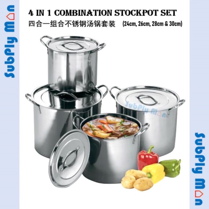 4 in 1 Set (6L/8L/11L/13L) Stainless Steel Stock Pot/Cooking Pot/Soup ...