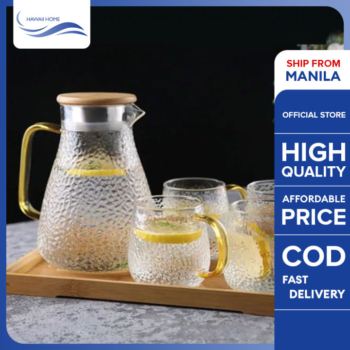 Hawaii Home Hammered Texture Hot and Cold Drinking Glass Pitcher Cup ...