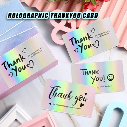 50pcs/pack Holographic Laser Thank You Card for Supporting Business Card | Lazada PH