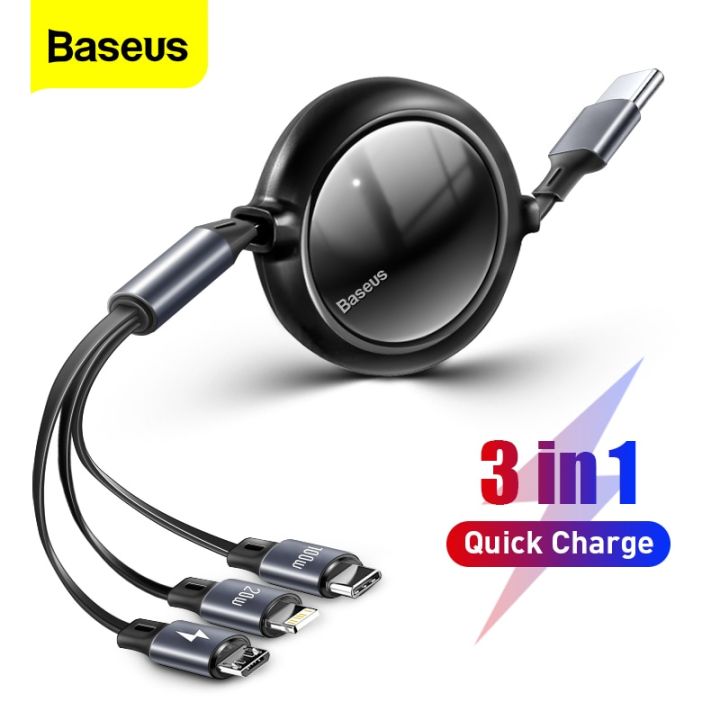 Baseus 100W/66W 3 in 1 USB C Cable for iPhone 14 13 Charger Micro USB Type C Fast Charge for ...
