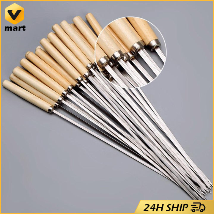 Wooden Handle Barbecue Sign Stainless Steel Mutton Skewer Barbecue ...