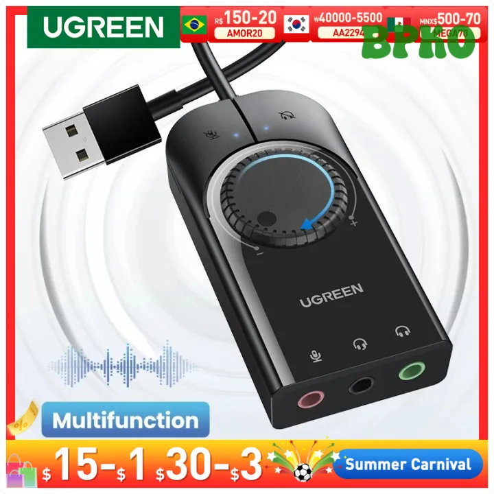 [BPKO] UGREEN Sound Card USB Audio Interface External 3.5mm Microphone ...