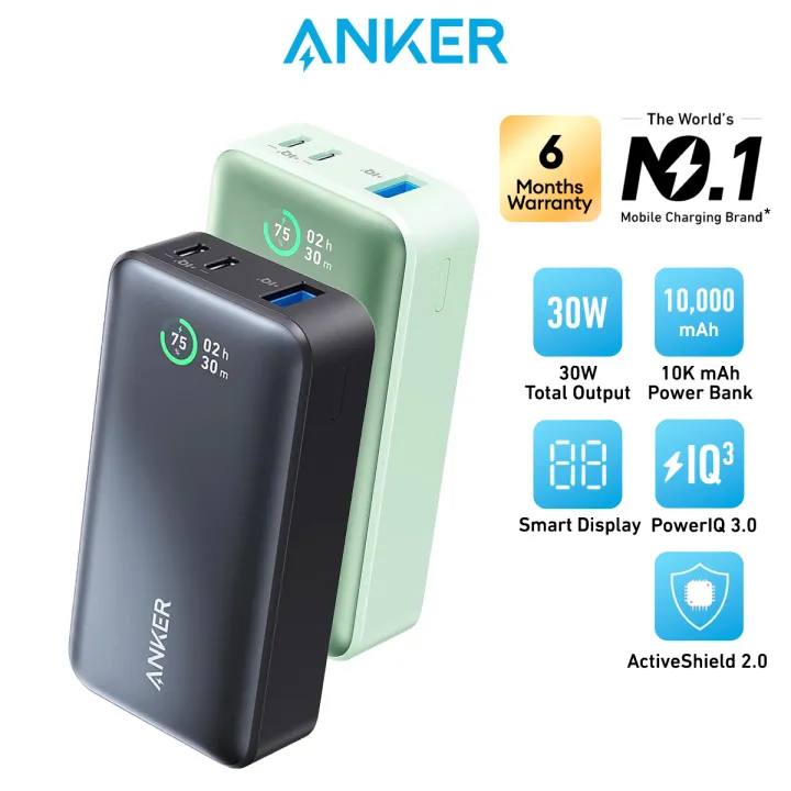 Anker 533 PowerCore 10000mAh 30W PD Charging 2 USB-C & 1 USB-A ...