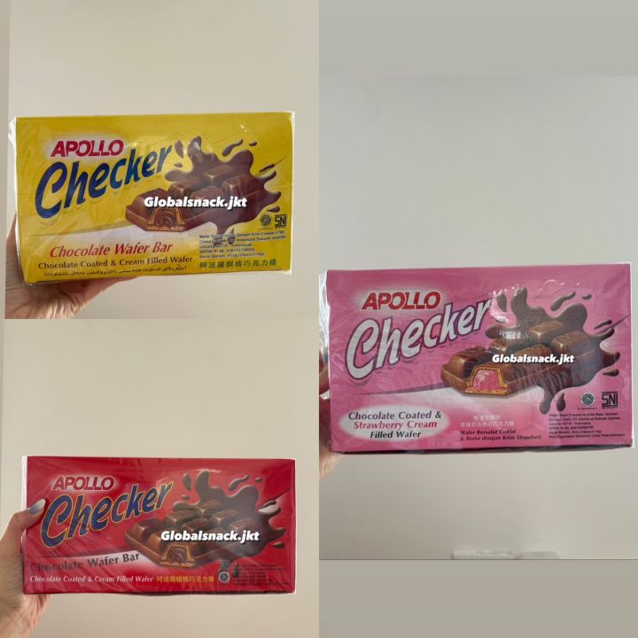 APOLLO CHECKER CHOCOLATE COATED & CREAM FILLED WAFER / STRAWBERRY CREAM ...
