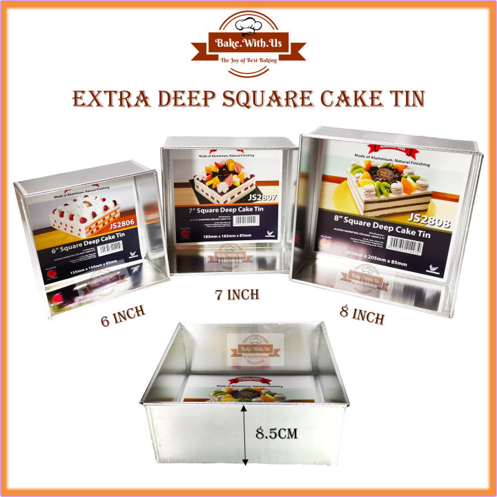 Aluminium Extra Deep Square Cake Mould Tin (Deep 8.5CM) - 6 / 7 / 8 /9 ...