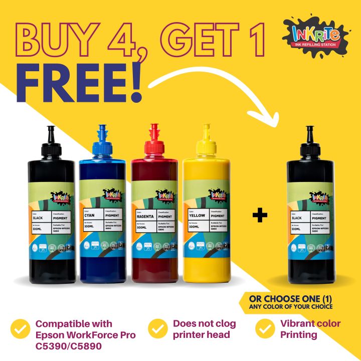 [BUY 4 GET 1 FREE] Inkrite Pigment Ink for Epson WorkForce WF-C5390 ...