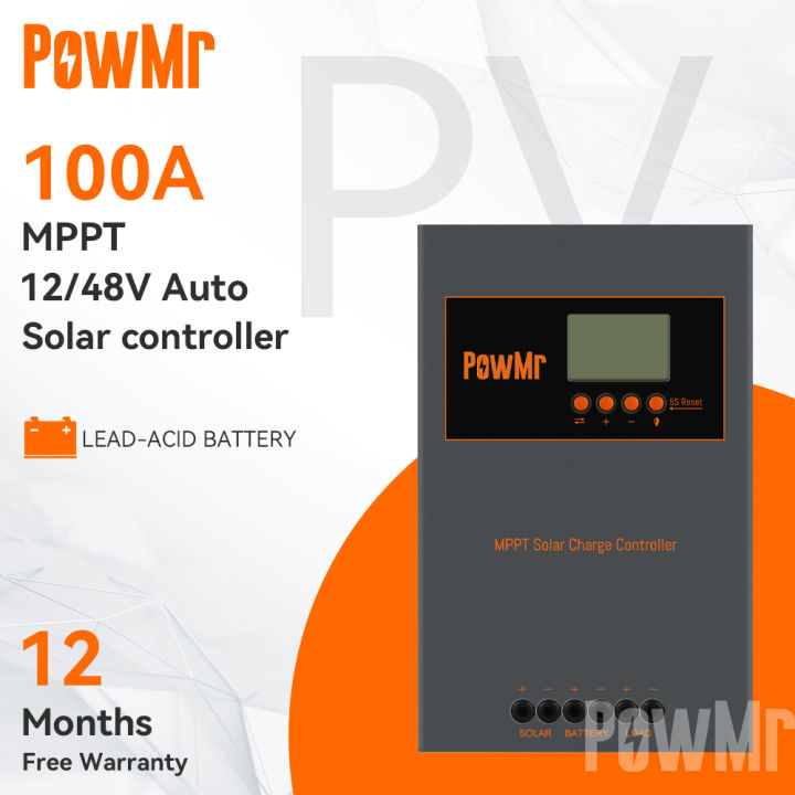 PowMr 100A MPPT Solar Charger Controller Max Input 150V and Backlight LCD Display 12V-48VDC Auto ...