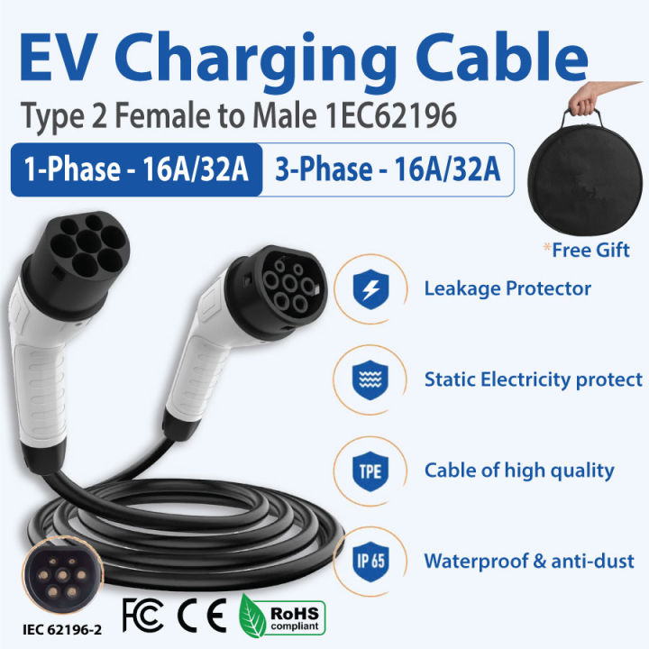 EV Charging cable type 2 female to male IEC62196 connector for car ...