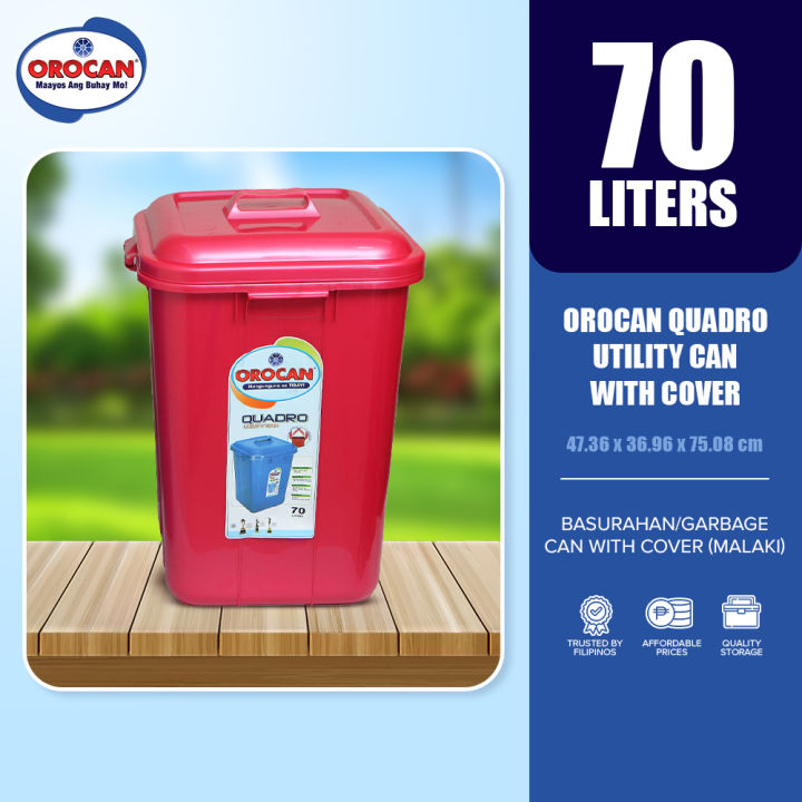 Orocan Quadro Utility Can With Cover 70L | Basurahan/Garbage Can with ...