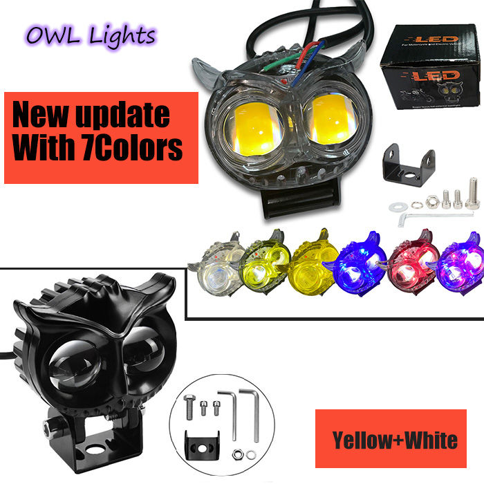 UNIVERSAL MOTORCYCLE OWL EYE MINI DRIVING LIGHT DUAL COLOR WHITE AND ...