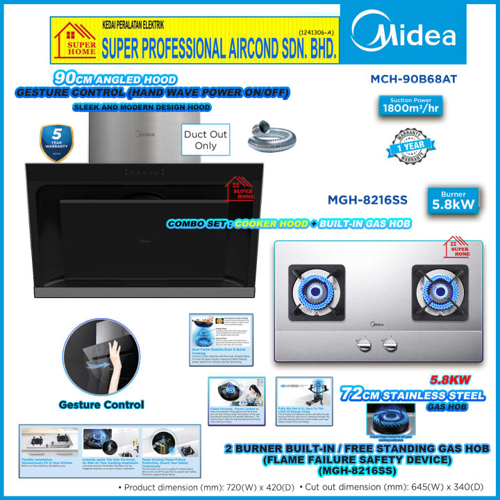 Midea Hood MCH-90J52 90cm Angle Designer Hood 1500m³ with Gesture ...