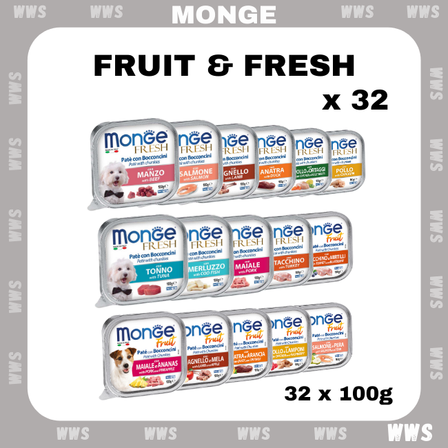 Monge Dog Wet Food | Fresh / Fruit # Alu Tray # 32x100g ( Carton ) | Lazada