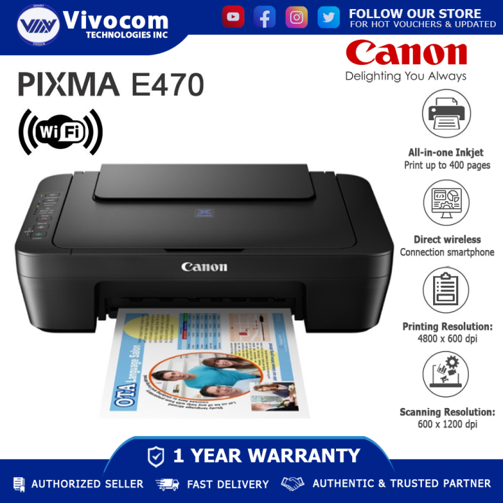 Canon Pixma E470 Compact Wireless All-in-one Inkjet Printer | Lazada PH
