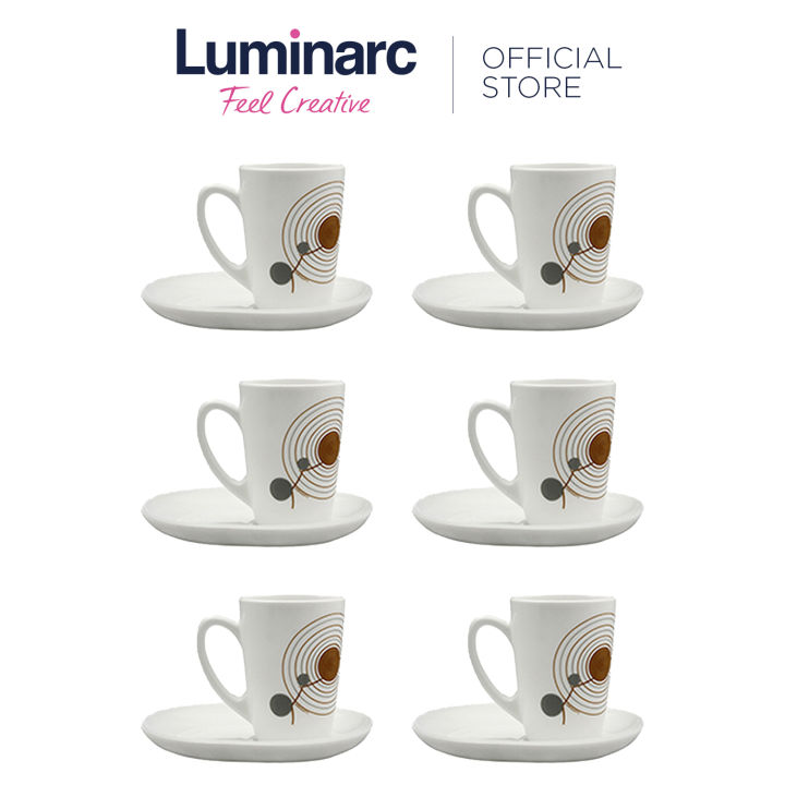 Luminarc Sequins 12pc 22 cl Coffee Set Cup and Saucer Set Opal White 6 ...