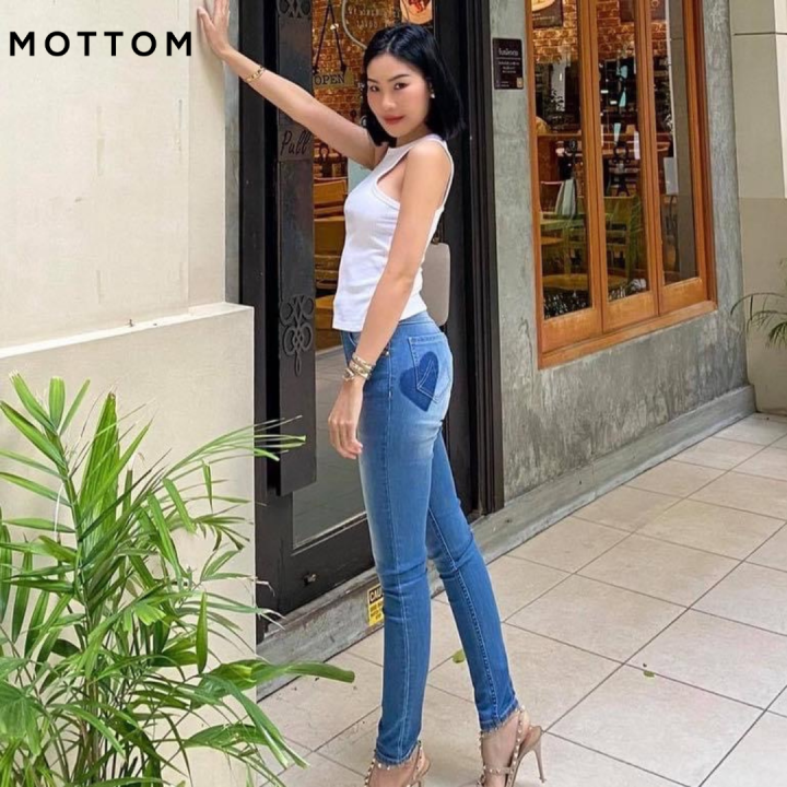 MOTTOM - Freddy กางเกงยีนส์ แต่งรูปหัวใจกระเป๋าหลัง ทรงสกินนี่ | Lazada ...