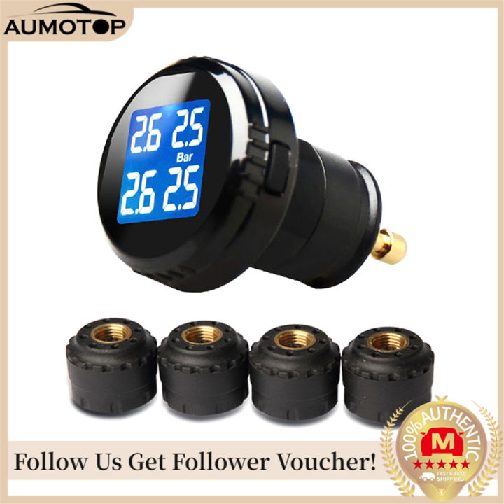 【COD/Ready】Tire Pressure Monitor with 4 External Cap Sensors Wire-less ...