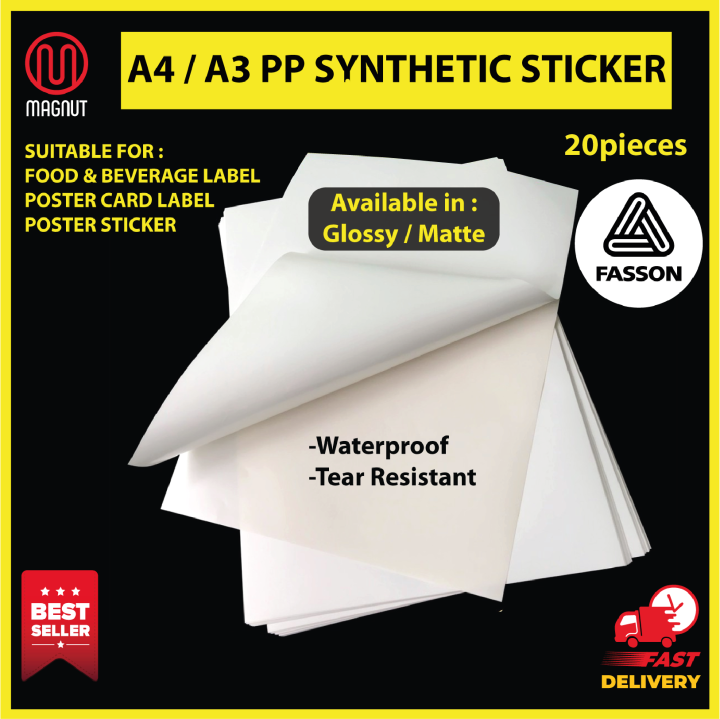 A4 / A3 20pieces - FASSON PP Synthetic Sticker (Matte / Glossy) / Food ...