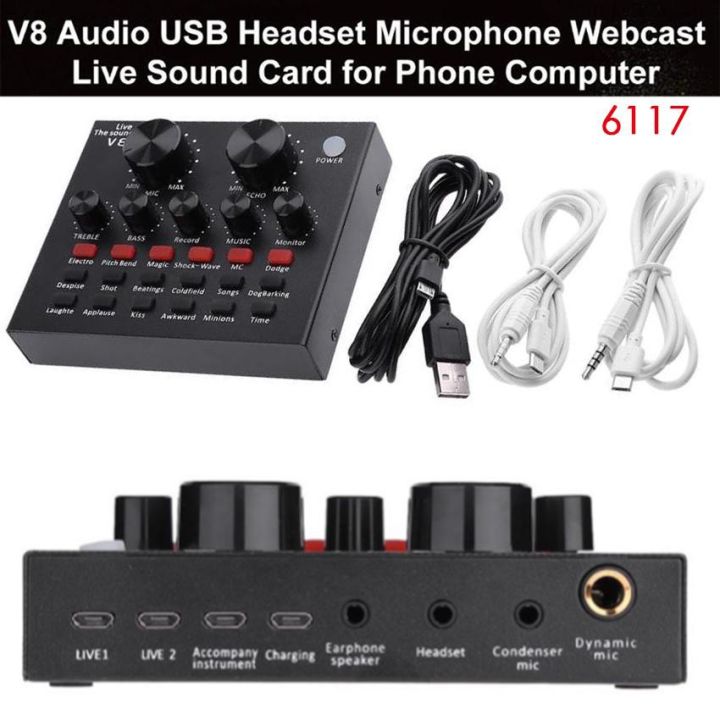 V8 Sound Card Audio Interface BLUETOOTH USB Live Broadcast Mic Sound ...