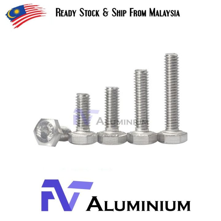 SUS 304- M4 M5 M6 M8 Hex Bolt Hex Screw DIN933 Hexagon Head Screw Stainless Steel A2-70 | Lazada