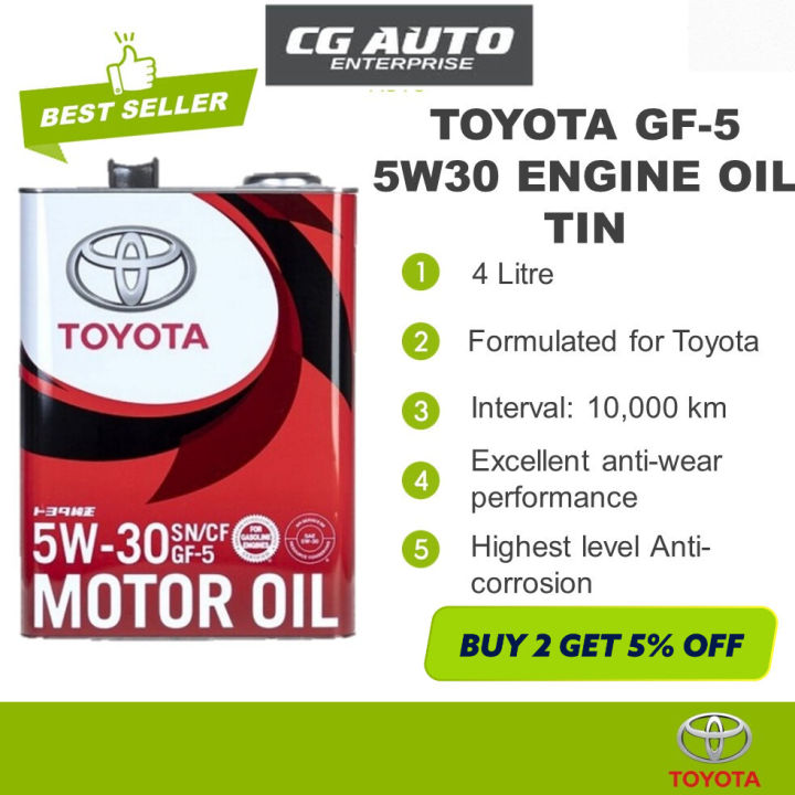 TOYOTA GF-5 5W30 ENGINE OIL TIN 4L MINYAK HITAM FULLY SYNTHETIC 5W-30 ...