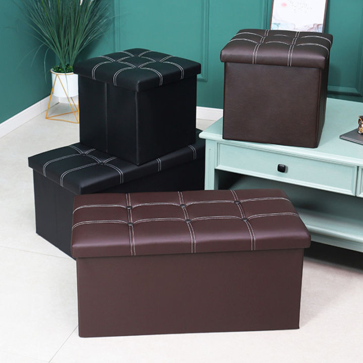 110L 2 In 1 Collapsible PU Leather Storage Stool Chair Foldable ...