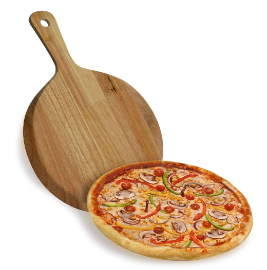 Round Wood Pizza Peel, Serving Pan with Handle for Baking, Cutting ...