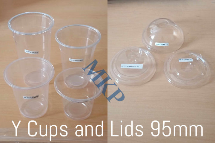 (100pcs) (8 12 16 22oz) 95mm PP (Y Cup) & (100pcs) 95mm PET FLAT/DOME ...