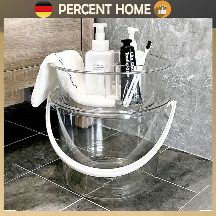 Thickened Plastic Transparent Bucket Set Round Portable Household Laundry Bucket Basins Water ...