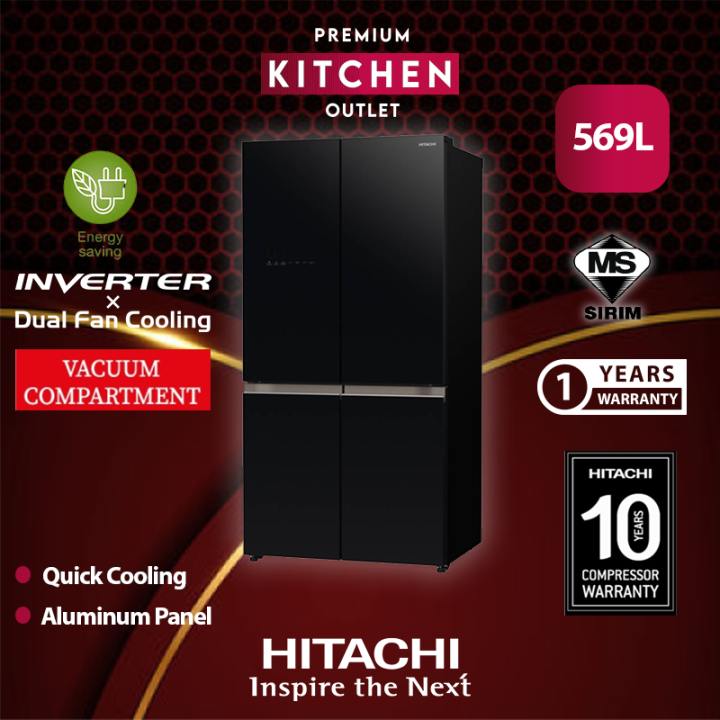 HITACHI 569L 4 Door French Bottom Freezer Inverter Refrigerator Vacuum ...